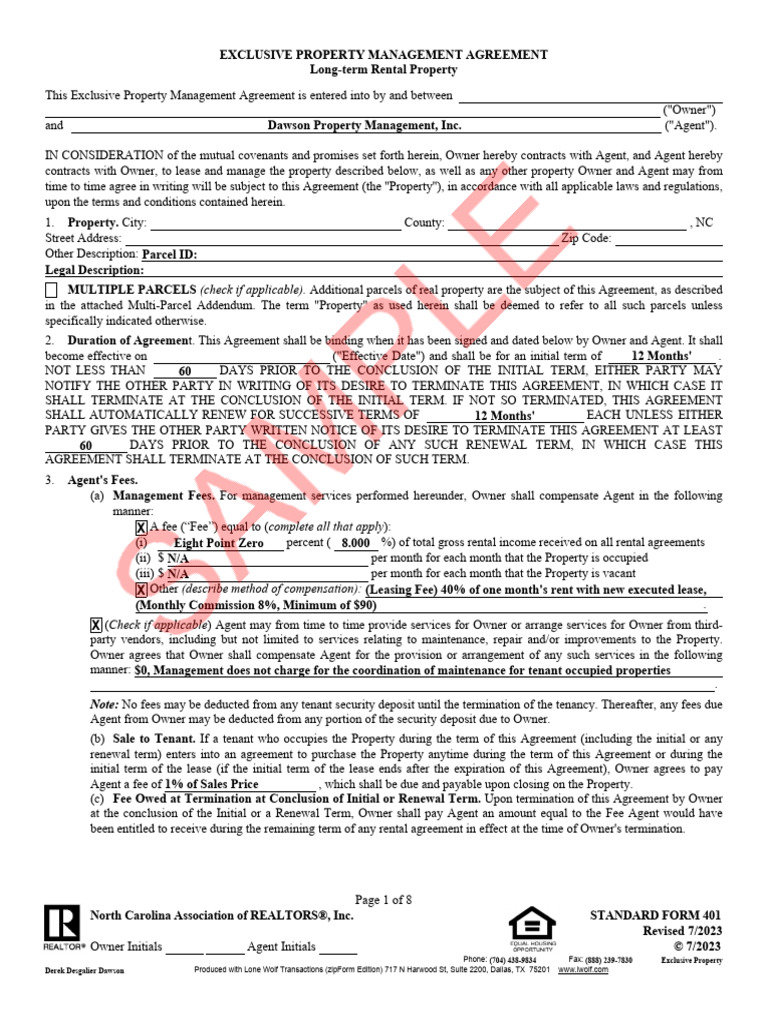 Sample Property Management Agreement | PDF