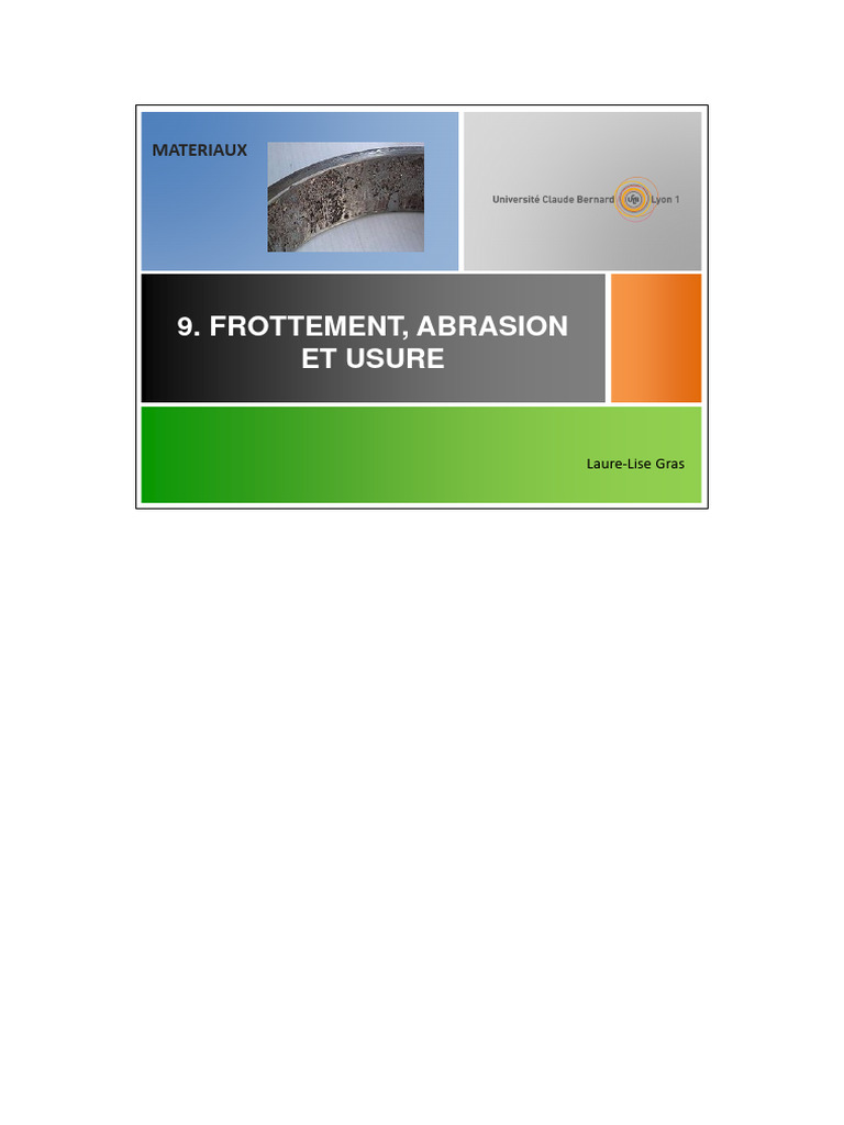Cours Materiaux 9 Frottement Abrasion Usure | PDF