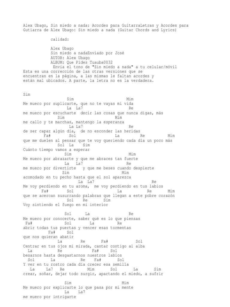 Alex Ubago, Sin Miedo A Nada Acordes para Guitarra | PDF | Poesía