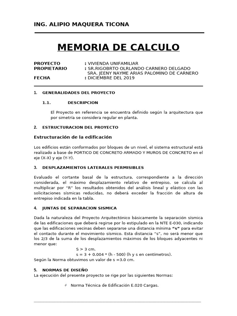 Modelo de Memoria de Calculo Vivienda | PDF Modelo de Memoria de Calculo Vivienda | PDF