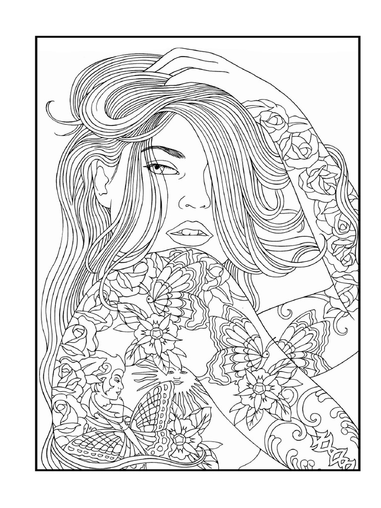 10130-11-girl-with-tattoos-adult-coloring-pages | PDF