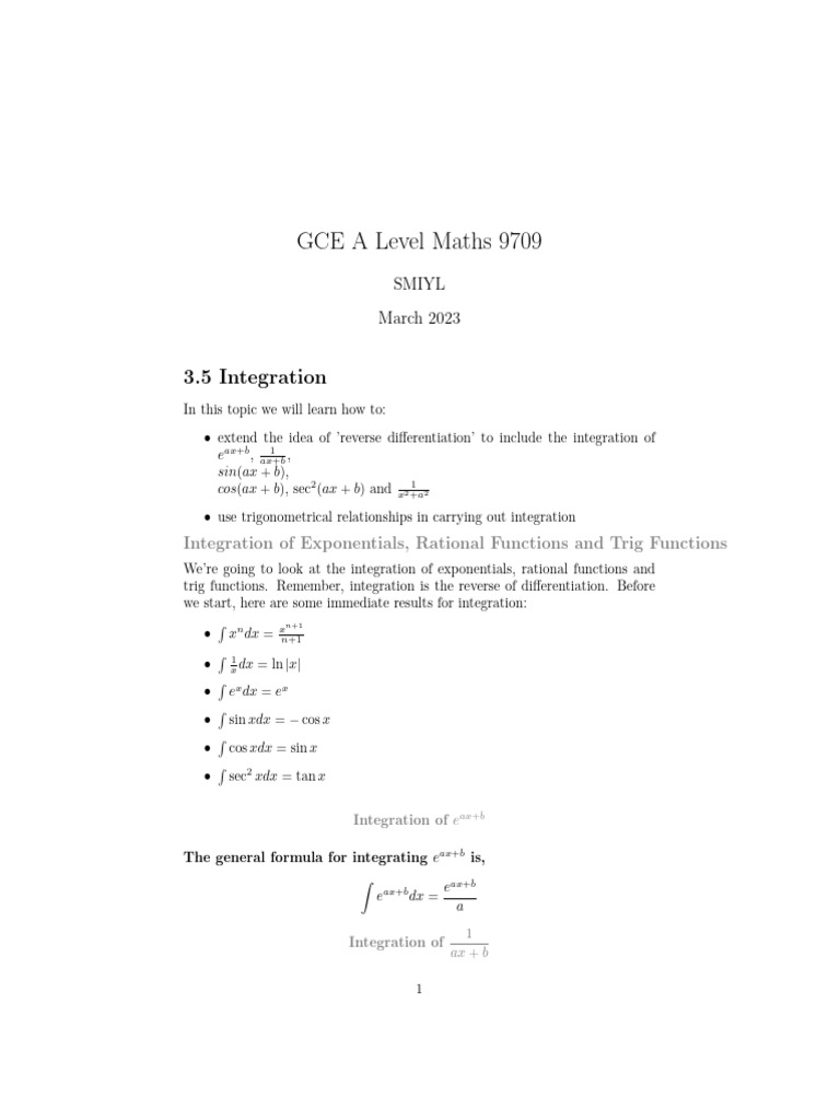Gce A Level Integration Exponentials Rational Functions And Trig