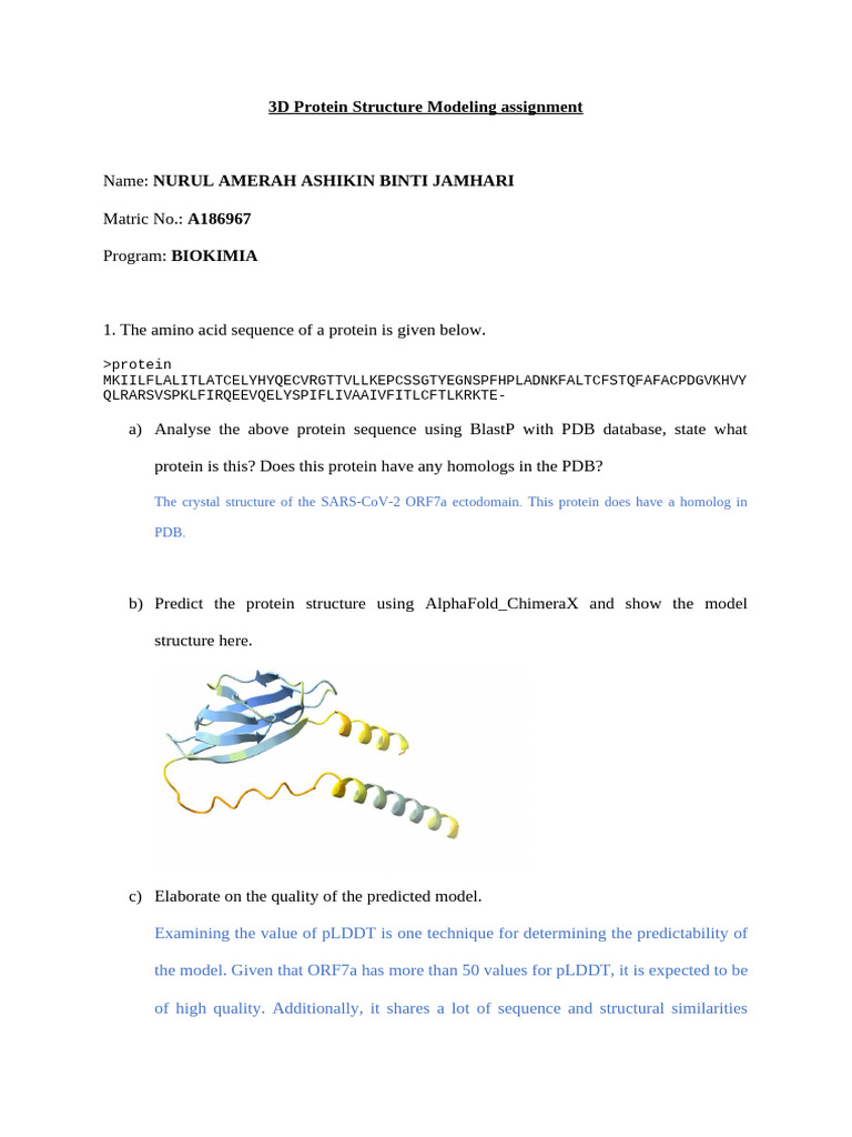 3D Protein Structure Modeling Assignment | PDF
