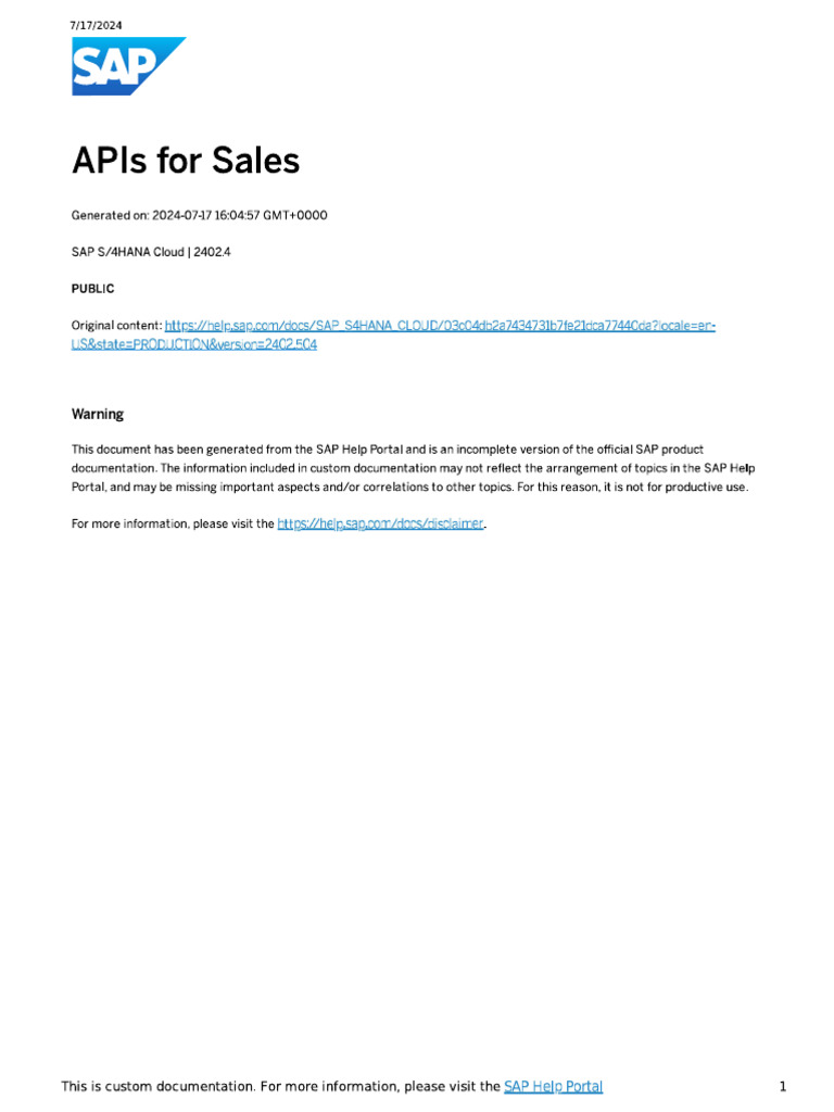 SAP API - Sales Returns and Claims | PDF