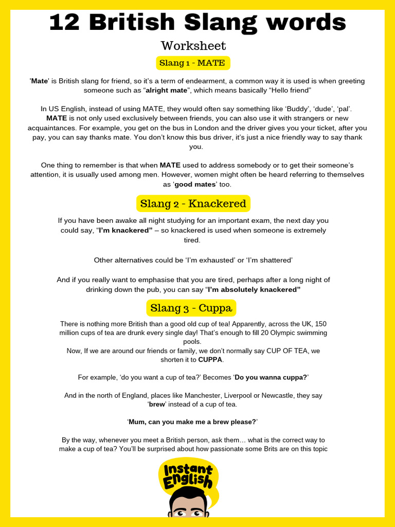 12 British English Slang Words | PDF