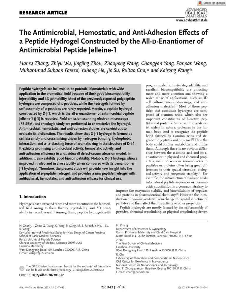 Adv Healthcare Materials - 2023 - Zhang - The Antimicrobial Hemostatic ...