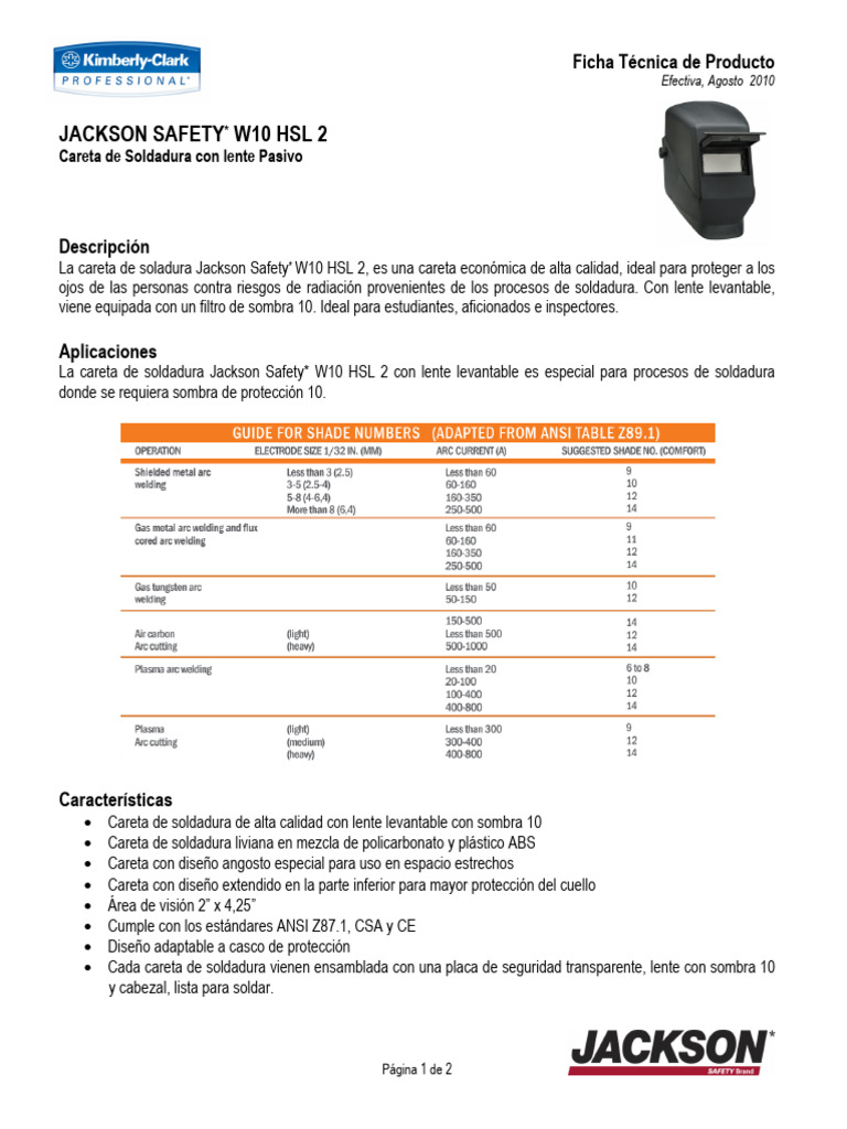 Careta de Soldadura Jackson Safety W10 HSL 2 | PDF | Soldadura ...