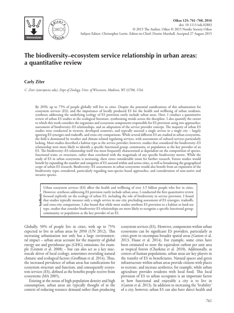 Oikos - 2015 - Ziter - The Biodiversity Ecosystem Service Relationship ...