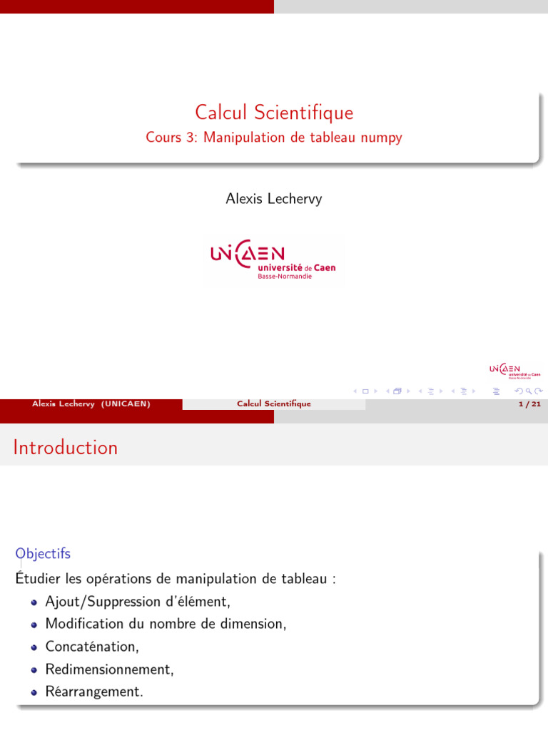 Calcul Scientifique: Cours 3: Manipulation de Tableau Numpy | PDF
