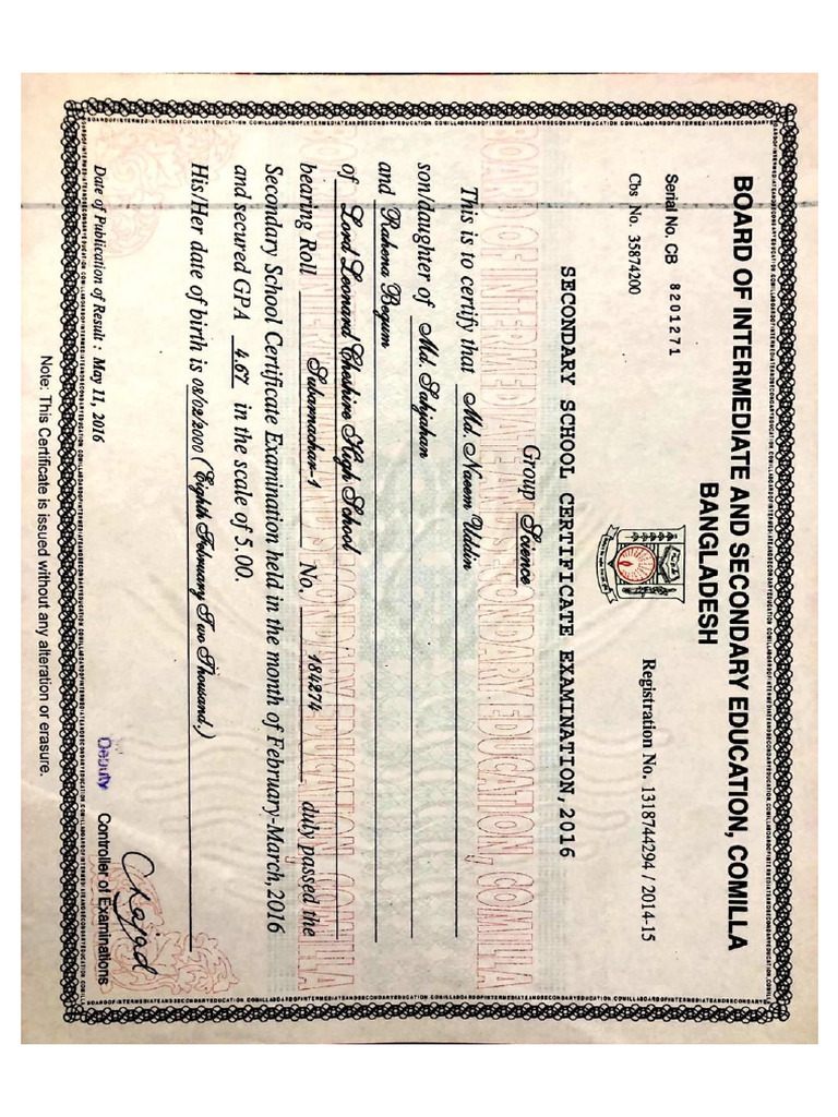 SSC Certificate | PDF