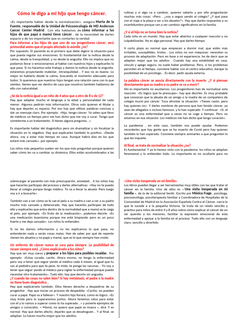 Cómo le digo a mi hijo que tengo cáncer | PDF