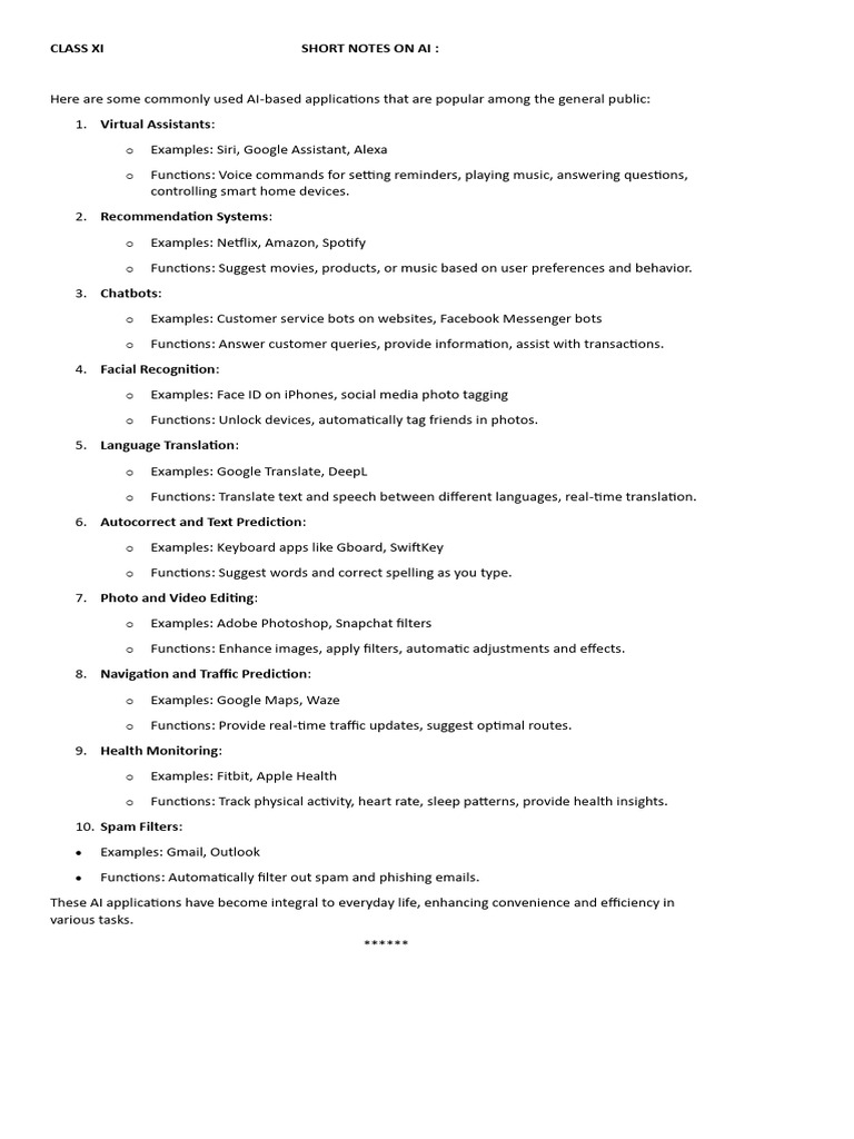 Popular AI Applications Explained | PDF | Games & Activities ...