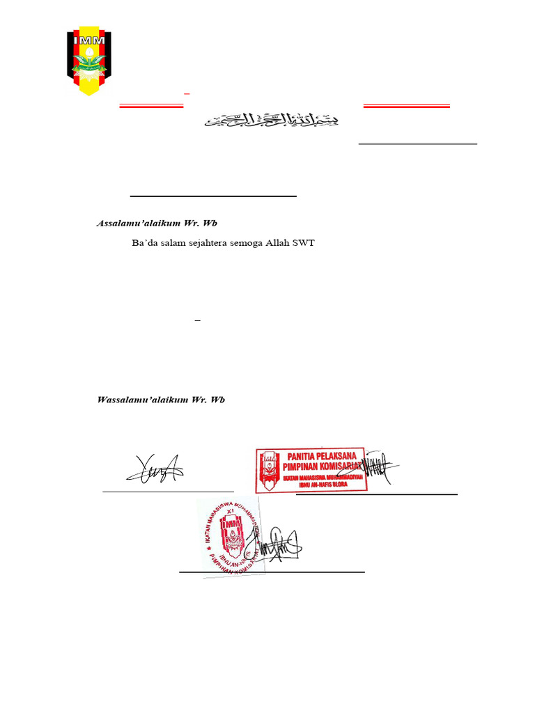 Surat Peminjaman Tempat - Staim Blora | PDF