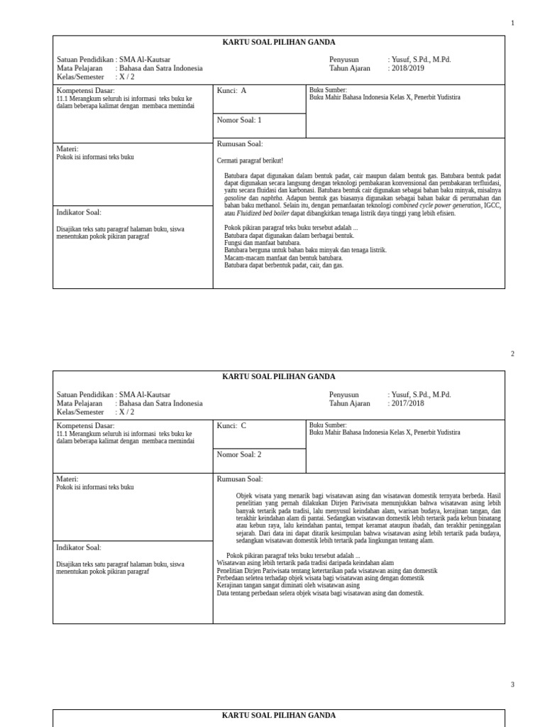 4.2 Contoh - Kartu Soal PG | PDF