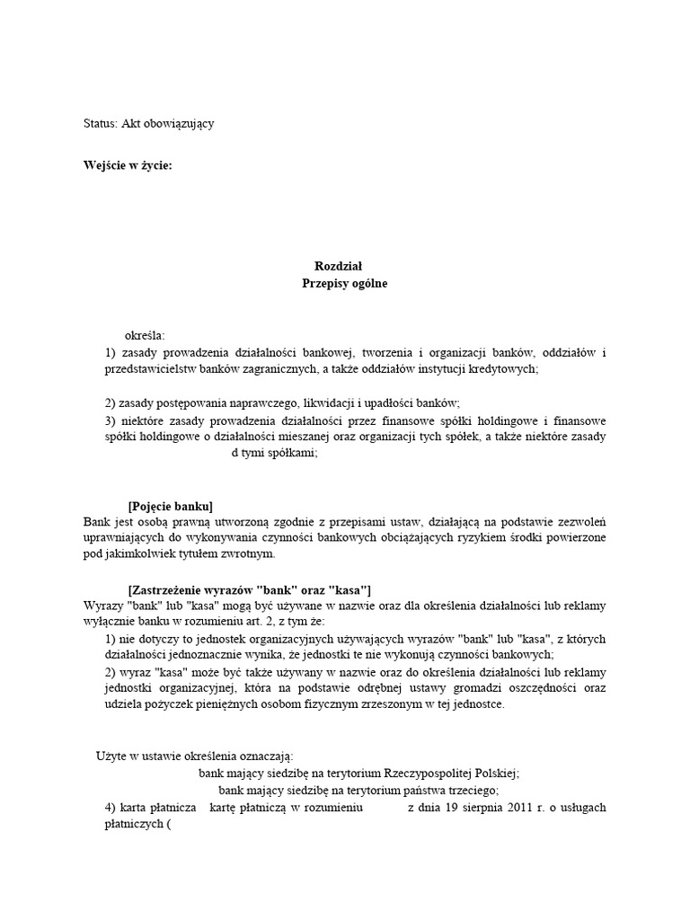 Skrypt - Prawo Bankowe | PDF