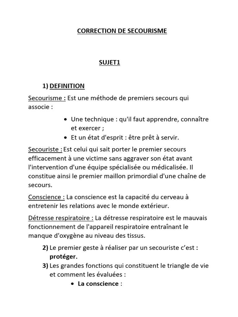 Correction de Secourisme | PDF