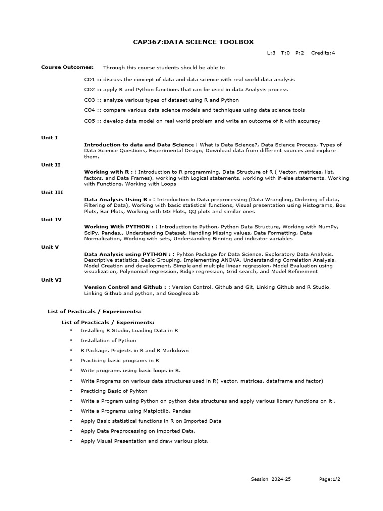 Data Science Toolbox: R & Python Course | PDF | Data Analysis | Technology & Engineering