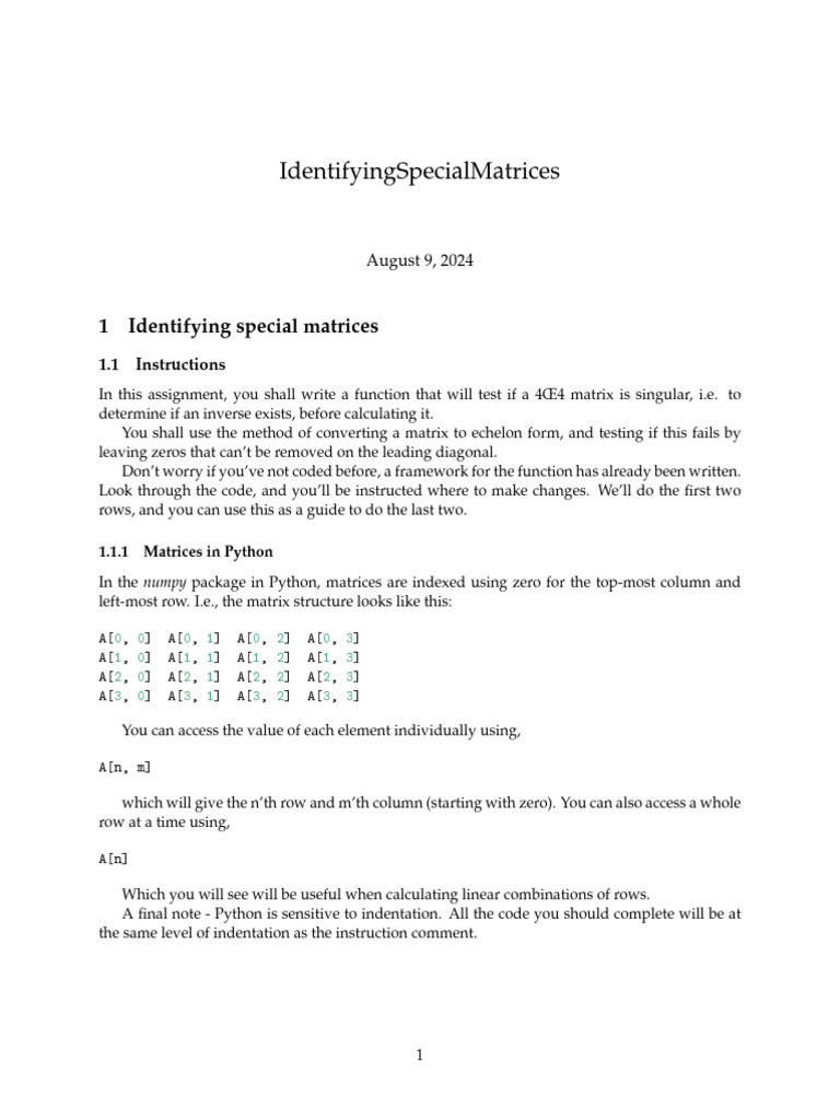 Identifying Special Matrices | PDF