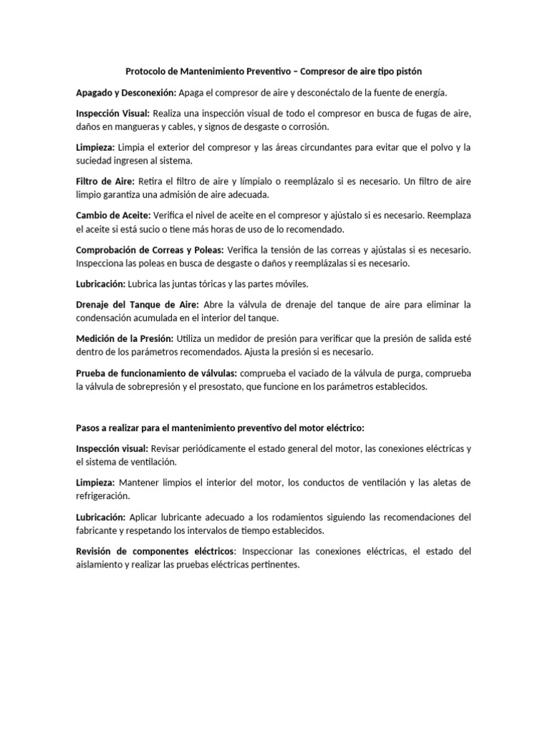 Protocolo de Mantenimiento Preventivo | PDF