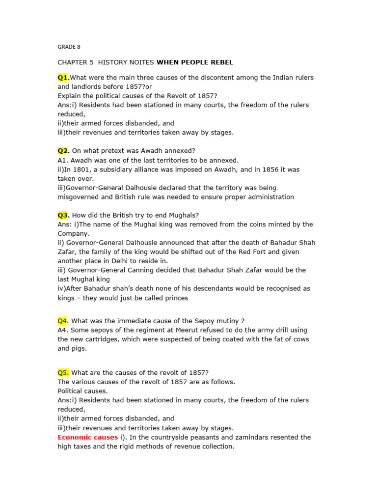 CH 5 History When People Rebel Grade 8 | PDF
