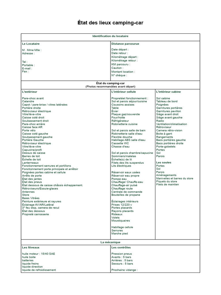 Tat Des Lieux Camping Car 2 | PDF