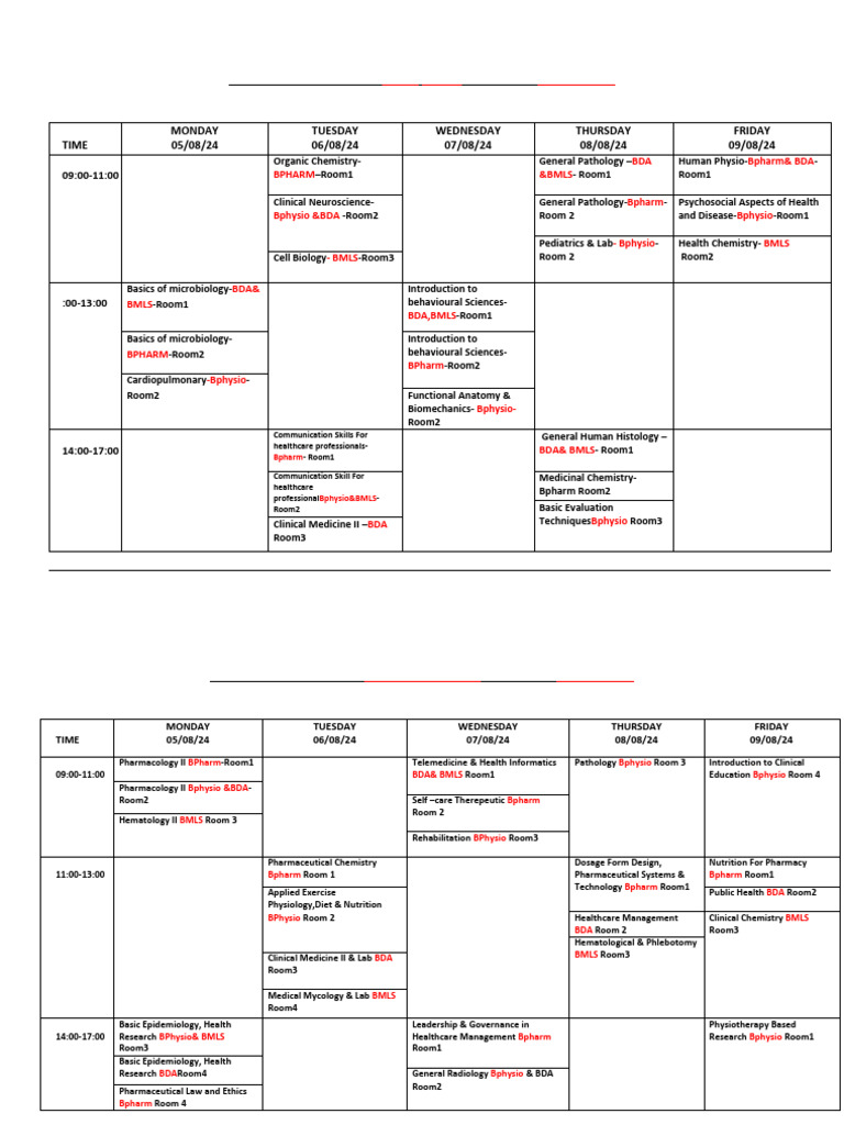 1.revised FINAL EXAM TIMETABLE AUGUST 2024 | PDF