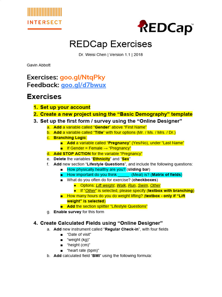 REDCap Tutorial Exercises at Deakin 2019 | PDF