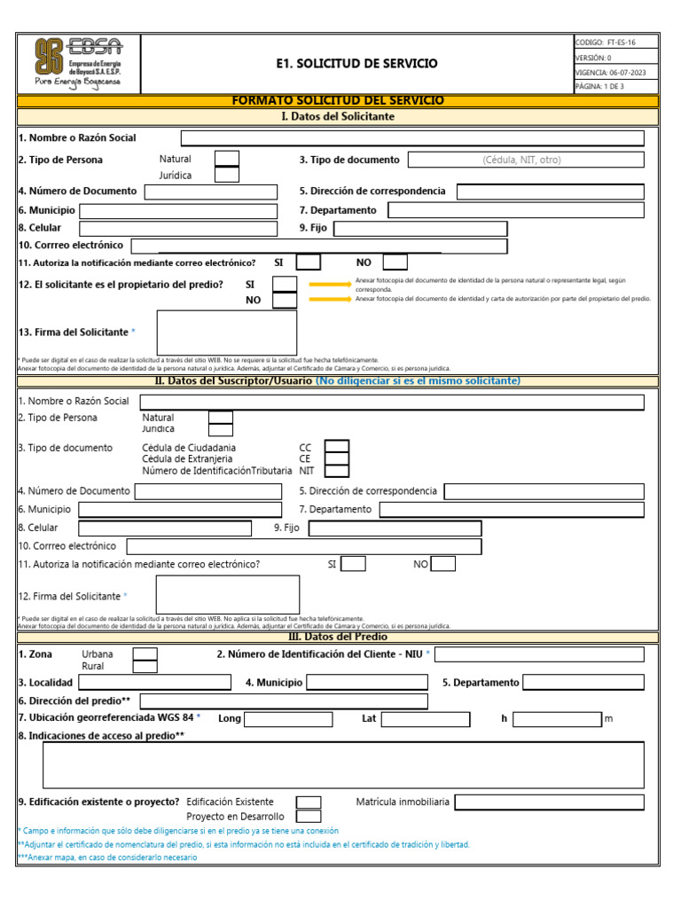 Ft-Es-16 E1 - Solicitud Servicio - 3 | PDF