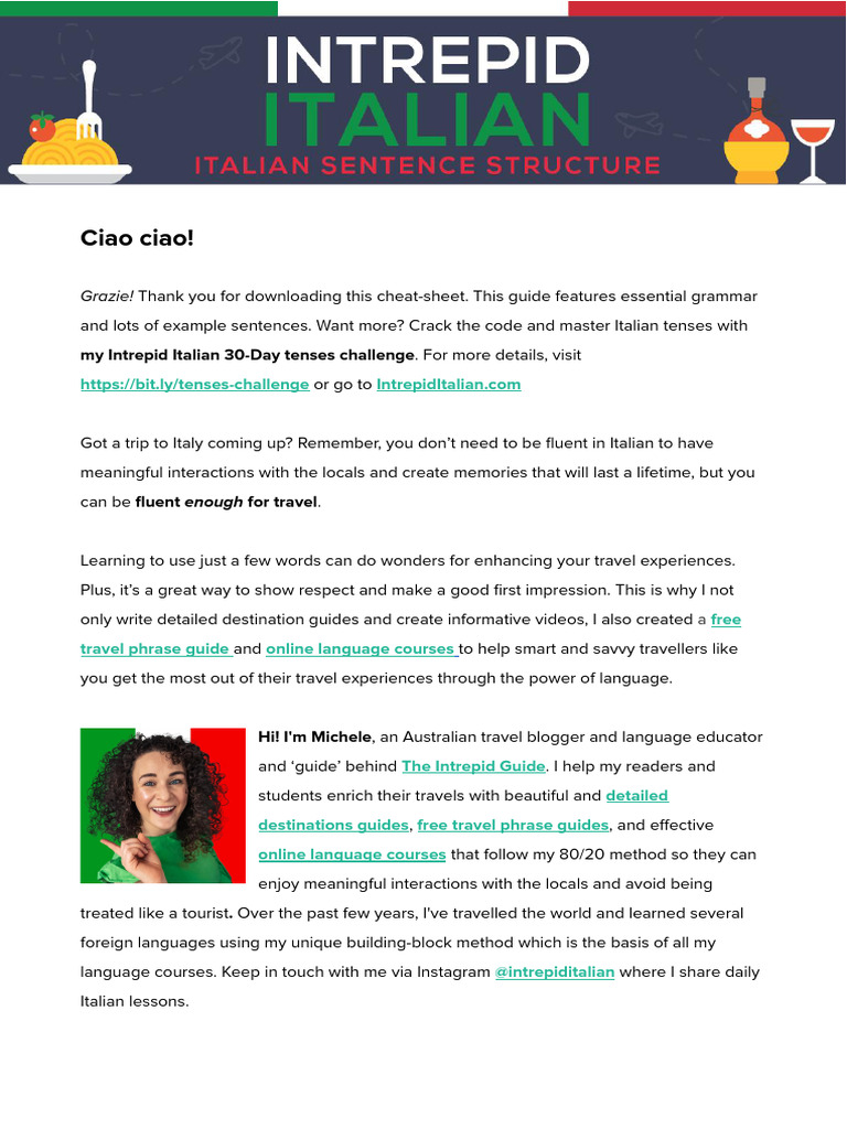 The Intrepid Guide Italian Sentence Structure Cheat Sheet | PDF