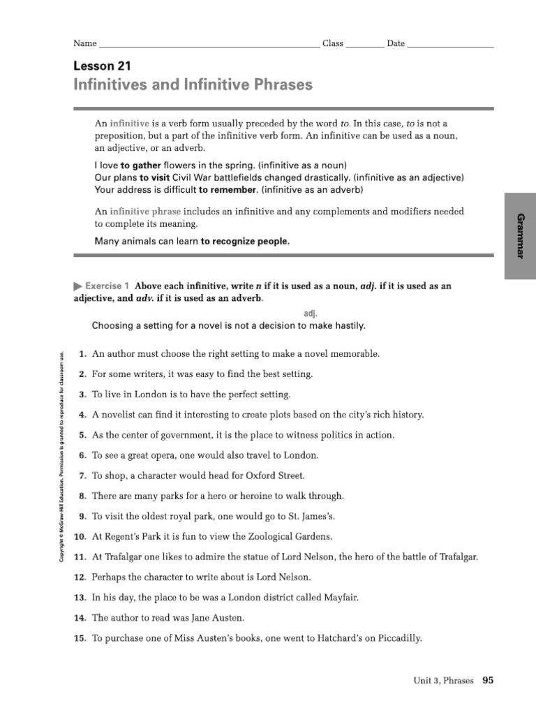 T3 - Week 2 - Lessons 21 - Infinitives and Infinitive Phrases | PDF