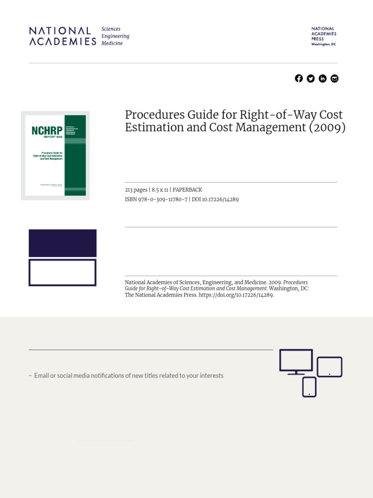 Procedures Guide For Right-of-Way Cost Estimation and Cost Management ...