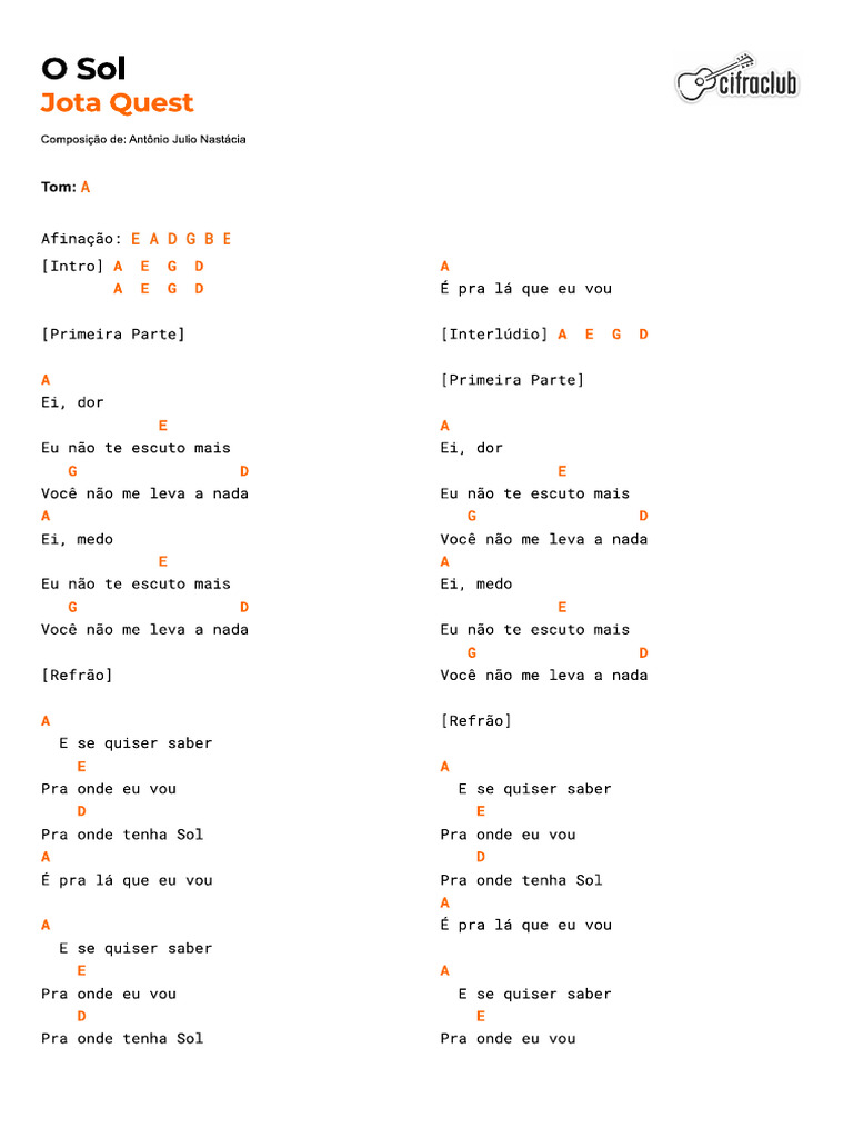 O SOL - JOTA QUEST | PDF O SOL - JOTA QUEST | PDF