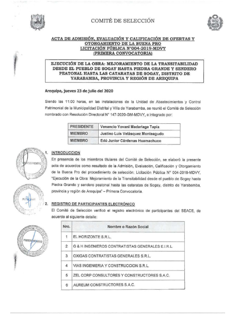 2da Acta de Otorgamiento de Buena Pro | PDF