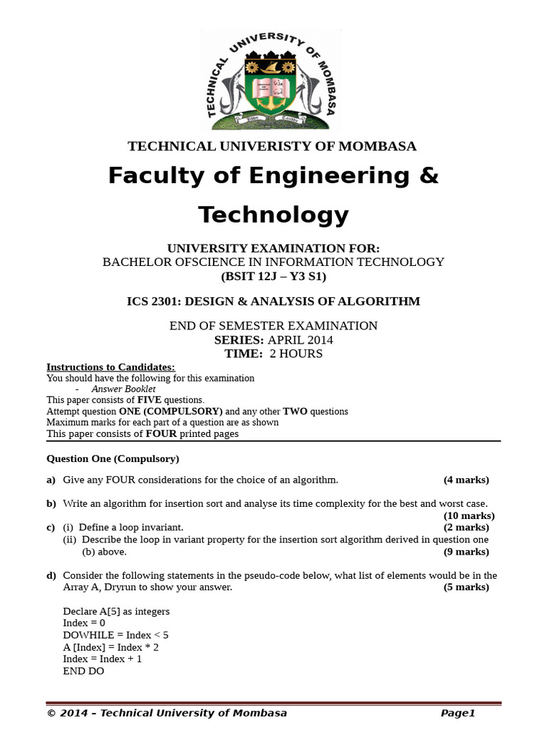 BSIT Exam: Design & Analysis of Algorithms | PDF | Algorithms ...