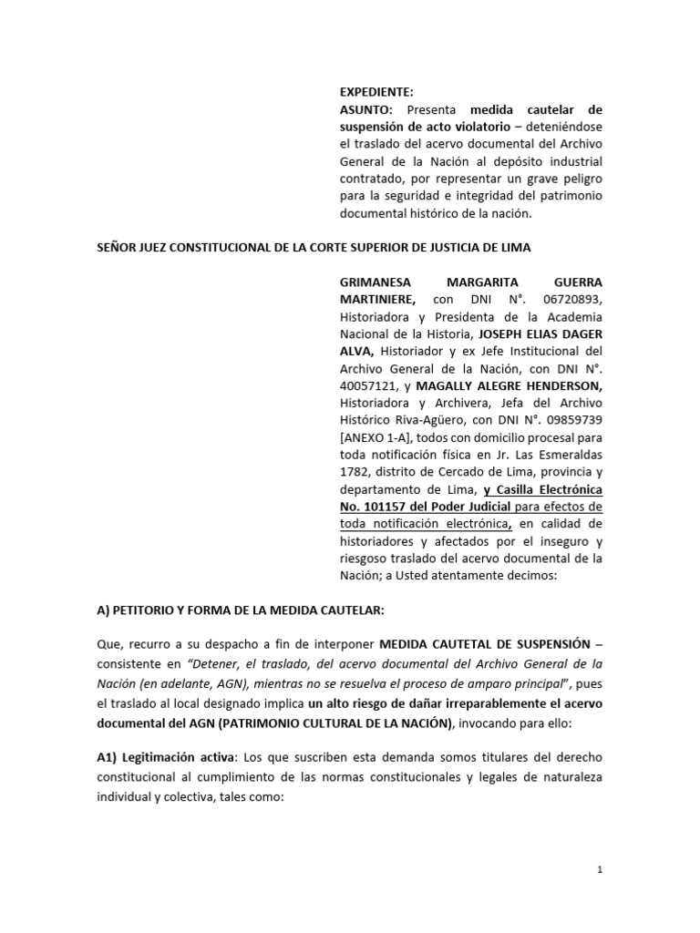 Medida Cautela Amparo Contra Traslado Del Archivo General de La Nación ...