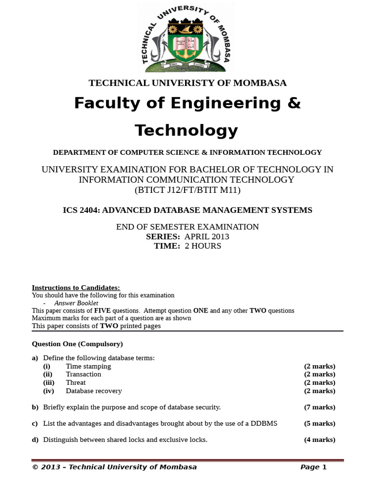 Ics 2404 Advanced Database Management Systems | PDF | Databases | Art