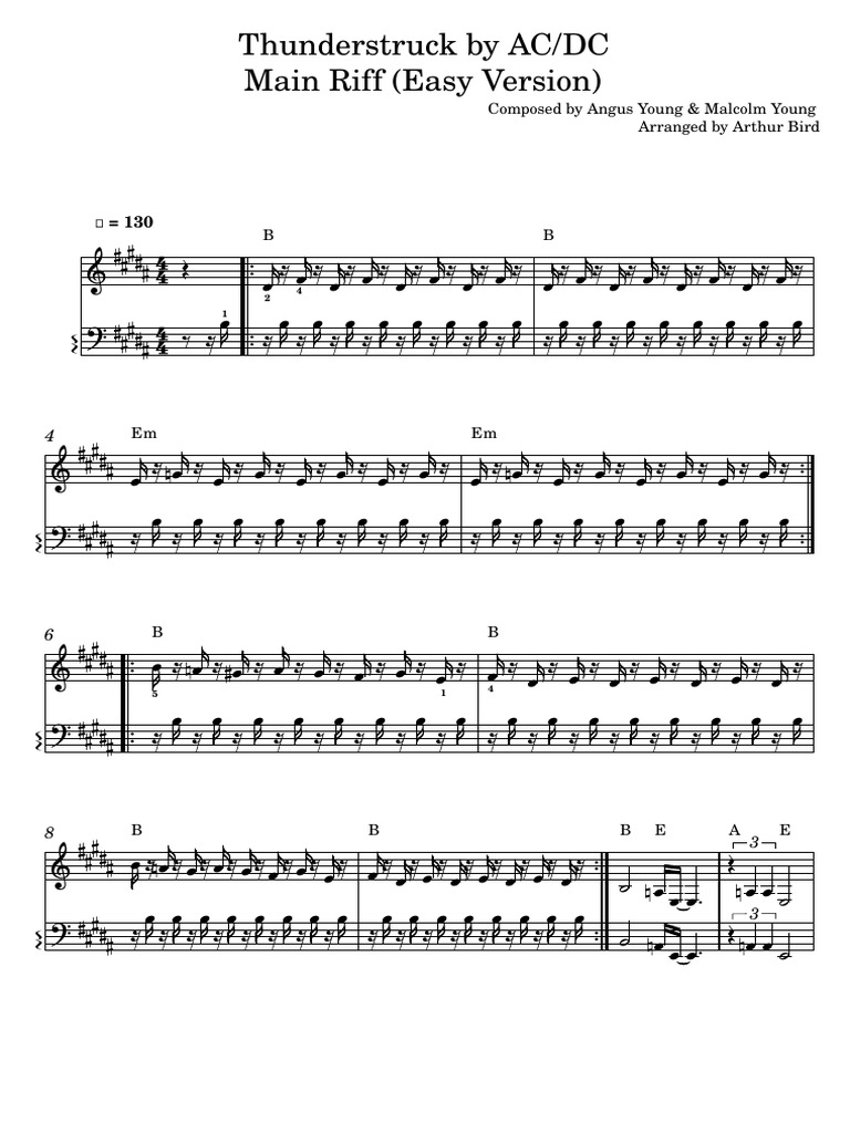 Thunderstruck ACDC Easy Piano Version | PDF