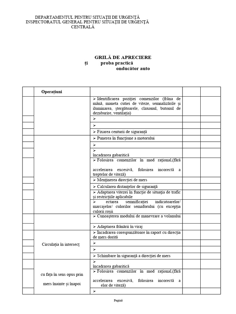 Grila de Apreciere Proba Practica Concurs Conducatori Auto | PDF