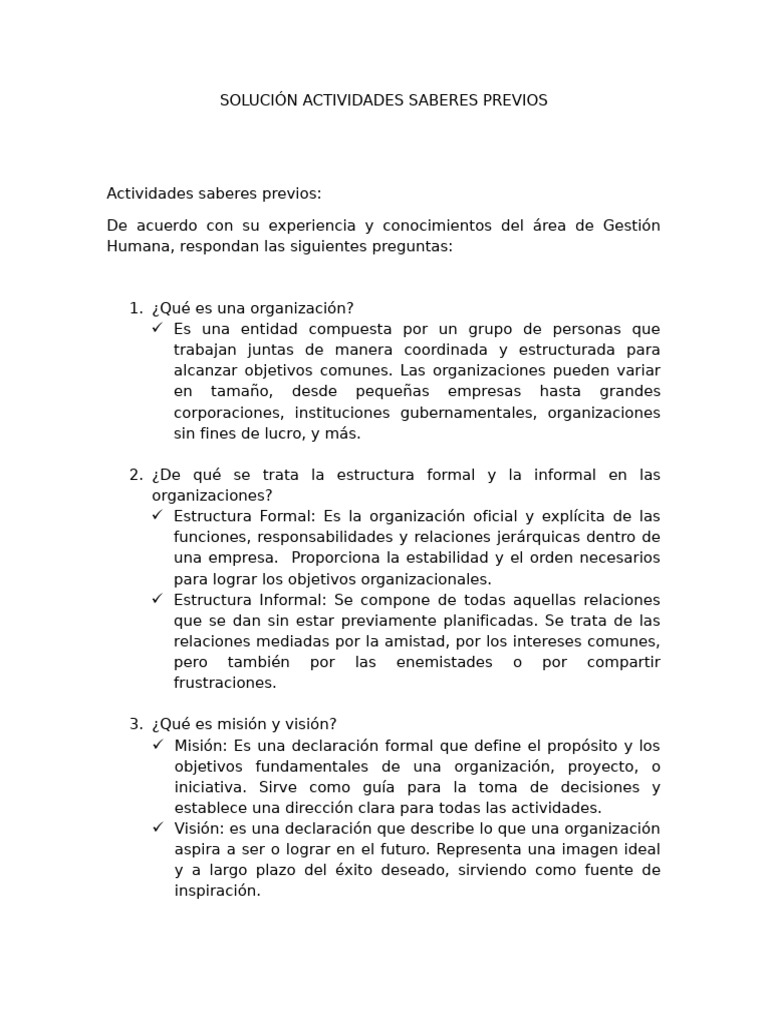 Solución Actividades Saberes Previos | PDF