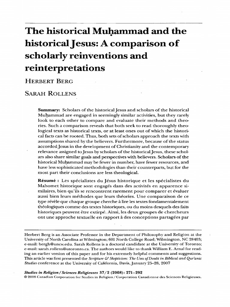 The Historical Muhammad and The Historical Jesus - A Comparison of ...