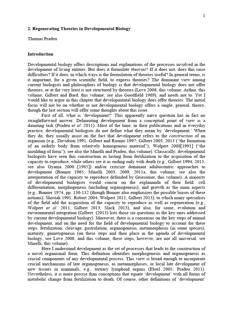 Pradeu - Regenerating Theories in Developmental Biology | PDF