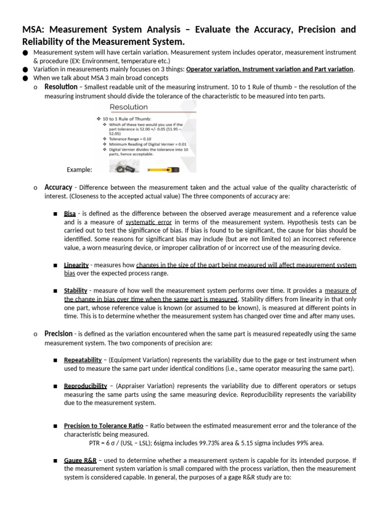 MSA: Measurement System Analysis - Evaluate The Accuracy, Precision and Reliability of The ...