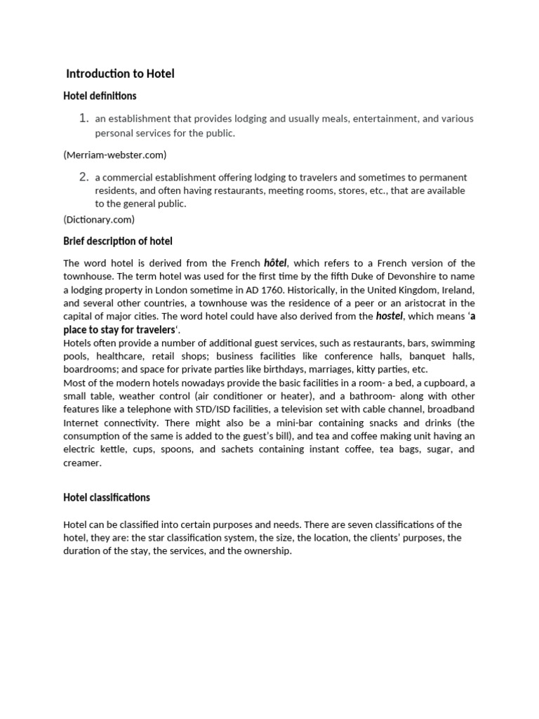 MEETING 1 Introduction To Hotel | PDF