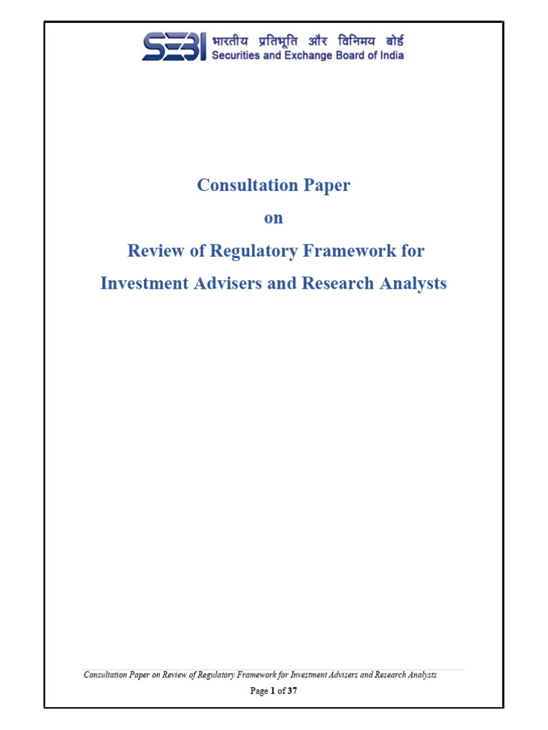 Sebi Consultation Paper IA & RA | PDF | Financial Adviser | Financial ...