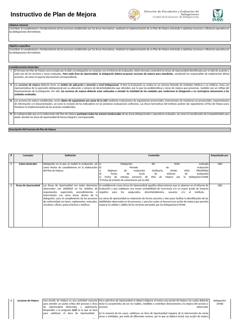 Instructivo de Plan de Mejora | PDF