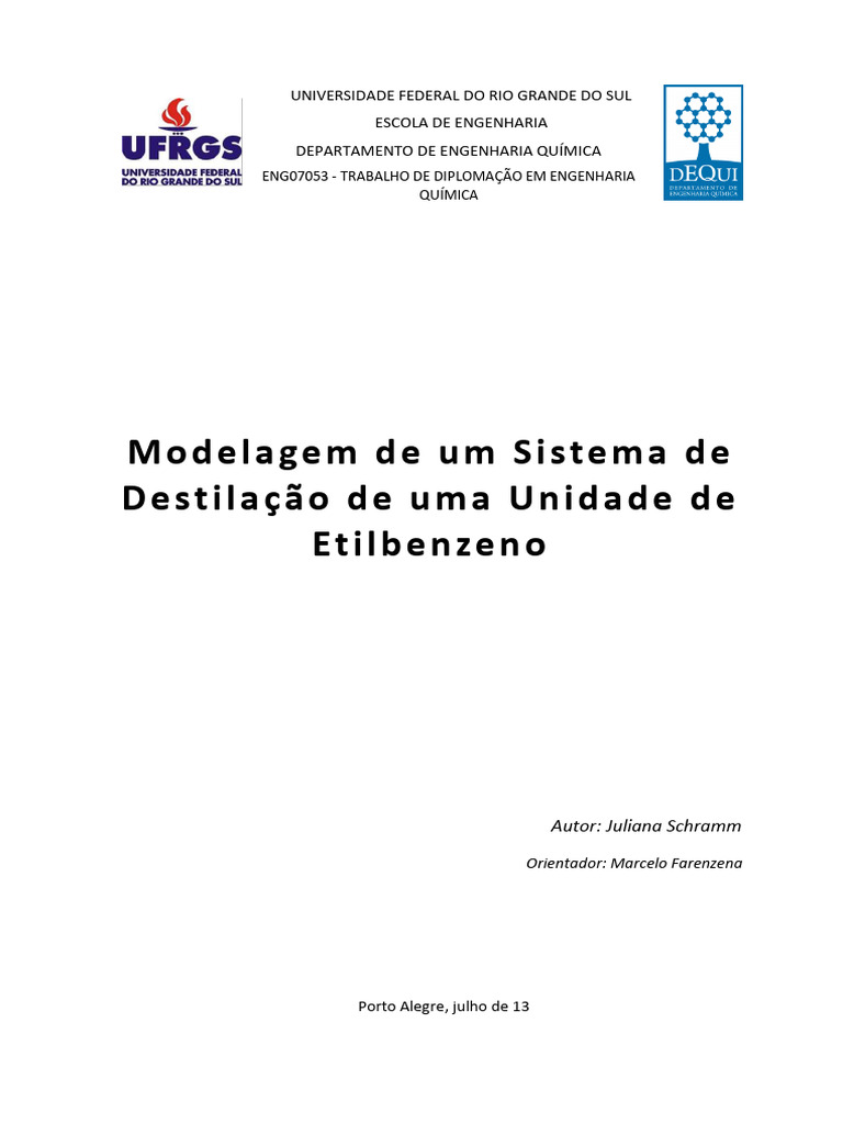 Modelagem de Um Sistema de Destilação de Uma Unidade de Etilbenzeno | PDF