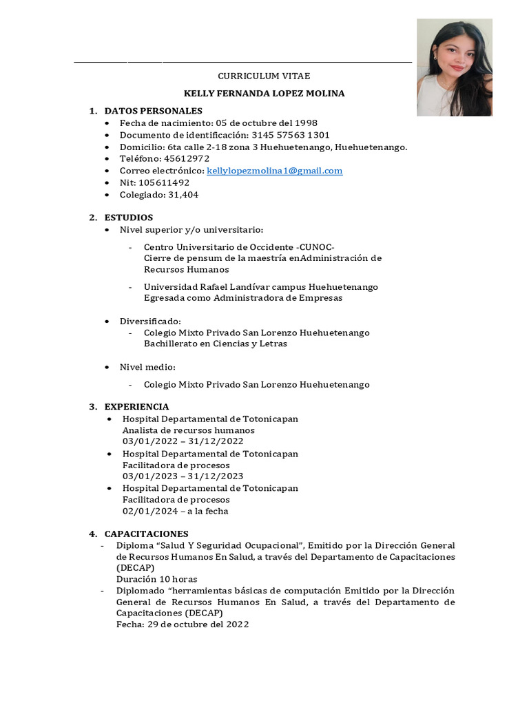 Curriculum Vitae Kelly Fernanda Lopez Molina | PDF