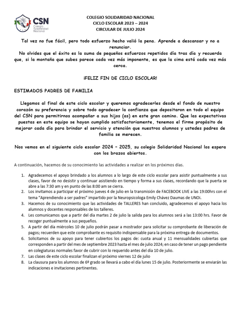 CIRCULAR+JULIO+2024 | PDF