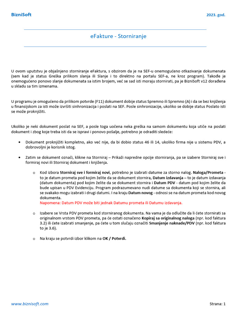 Efakture - Storniranje | PDF
