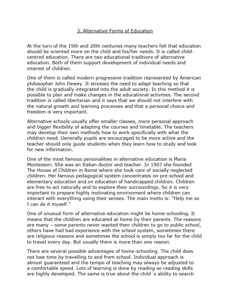 Alternative Forms of Education | PDF